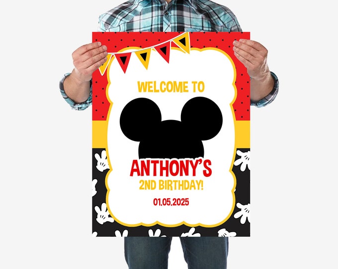 Mickey Mouse Welcome Sign Editable Any Age Mickey Mouse - Etsy