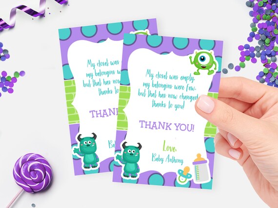 Monsters Inc Baby Shower Thank You Card Monsters Inc Baby | Etsy