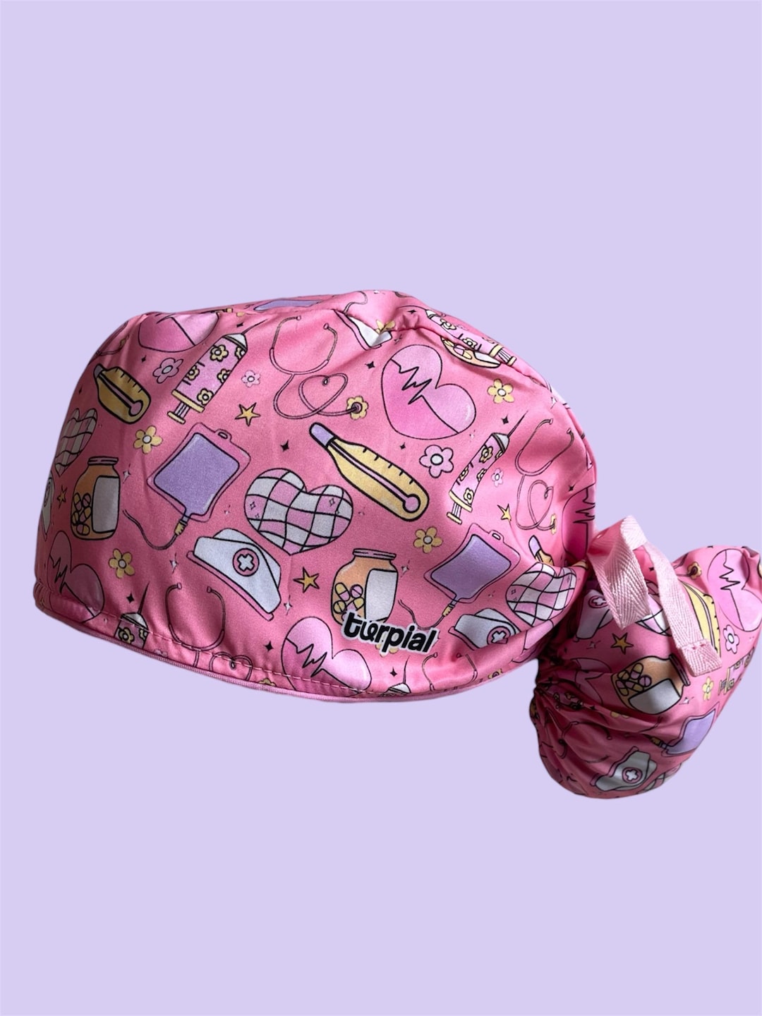 Pink Nursing Scrub Cap With Medical Icons – Surgical Hat for Nurses ...