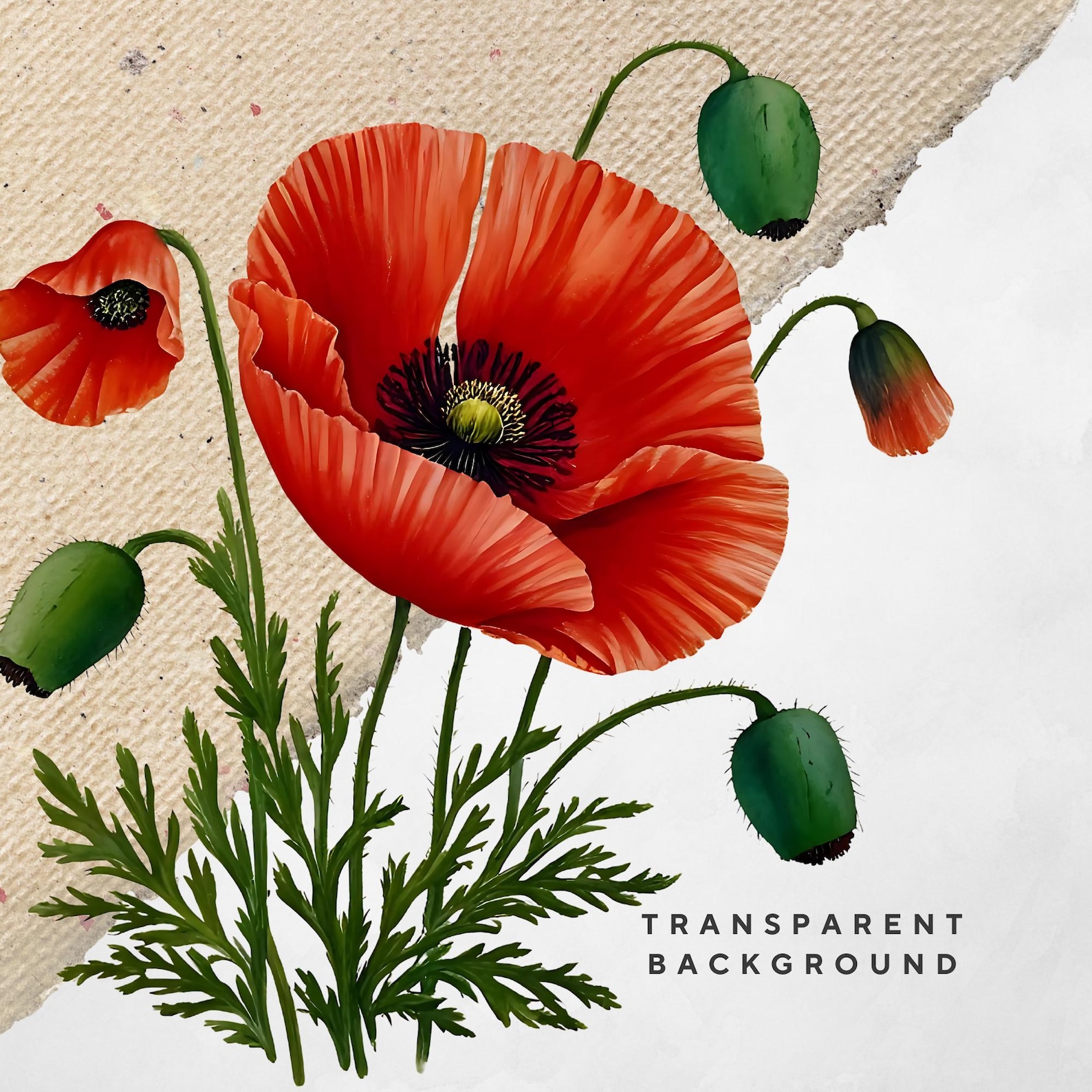Red Poppy Watercolor Clipart | Floral PNG Illustrations (digital ...