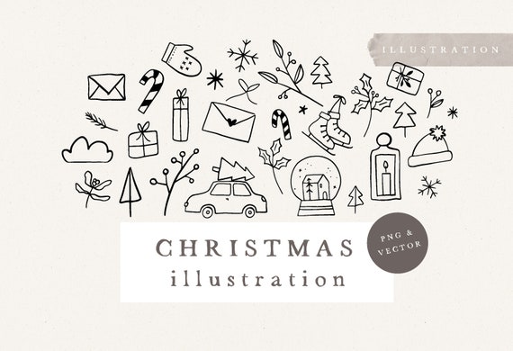 CHRISTMAS CLIPART / Hand Drawn Xmas Christmas Illustration - Etsy
