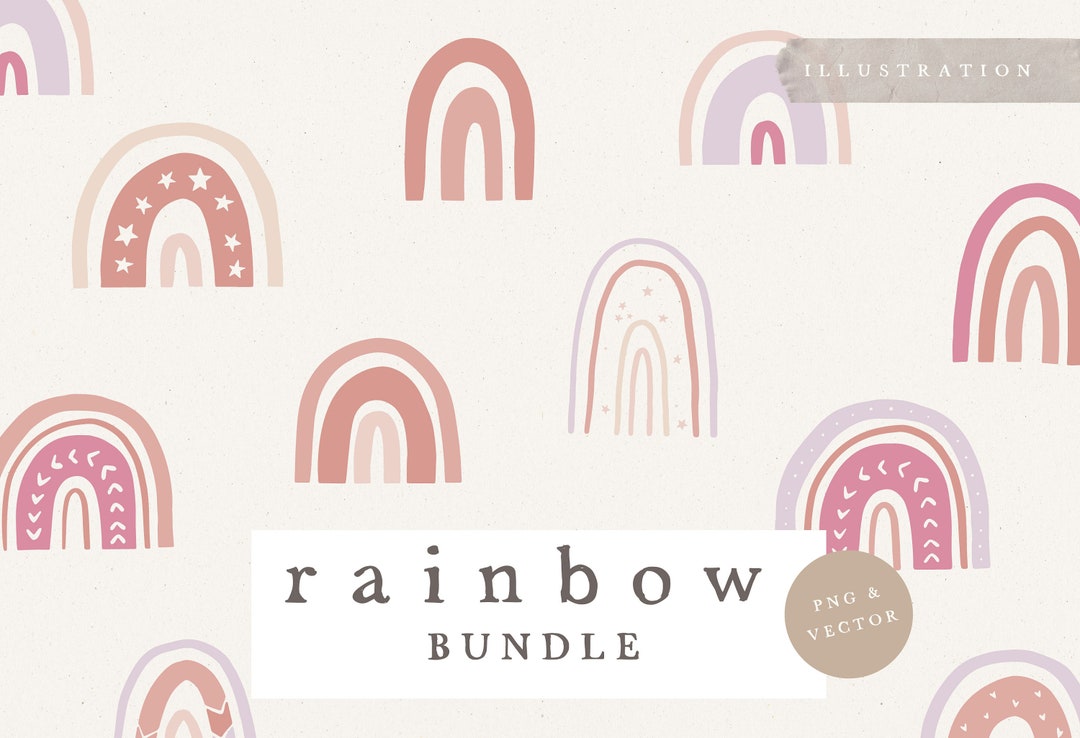 RAINBOW BUNDLE CLIPART / Hand Drawn Vector Rainbow Png Illustration ...