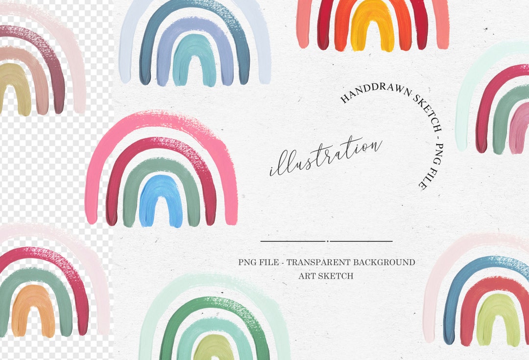 RAINBOW CLIPART BUNDLE / Hand Drawn Acyrl Rainbow Png Illustration ...