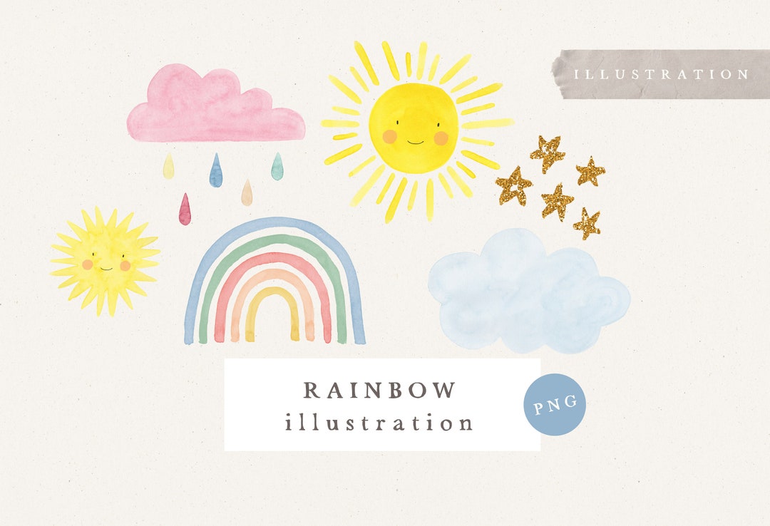 BUNDLE RAINBOW CLIPART / Hand Drawn Watercolor Rainbow Png Illustration ...