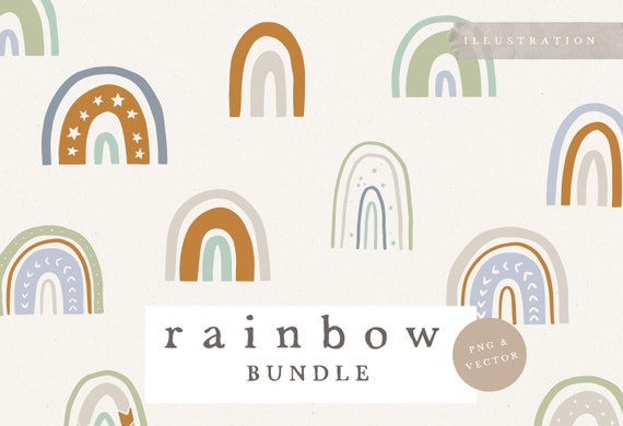 RAINBOW BUNDLE CLIPART / Hand Drawn Vector Rainbow Png - Etsy
