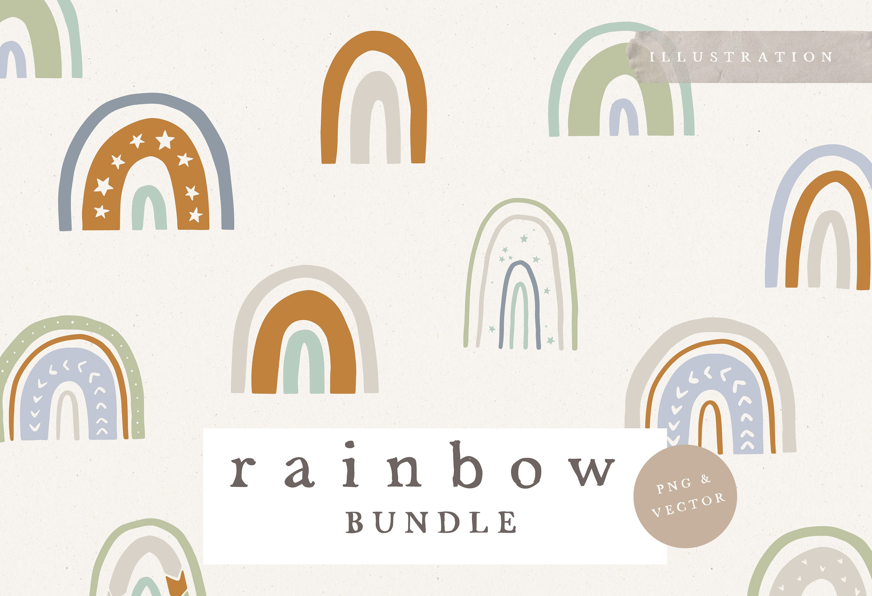 RAINBOW BUNDLE CLIPART / Hand Drawn Vector Rainbow Png Illustration ...