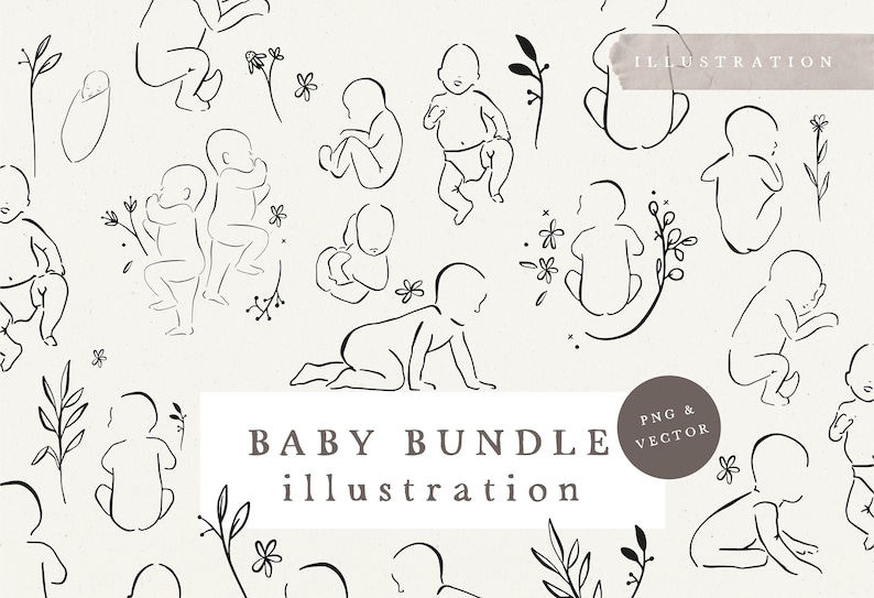 BABY BUNDLE PREGNANCY / Vector and Png Bundle Hand Drawn Sketches Baby ...