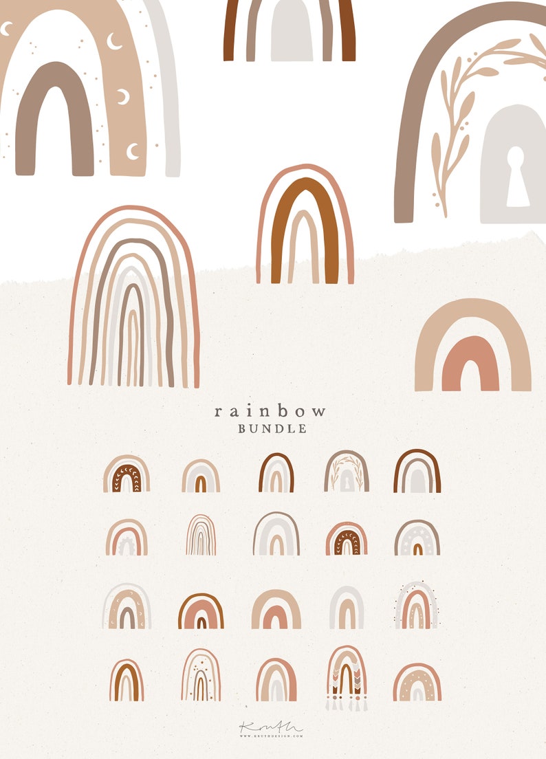RAINBOW BUNDLE CLIPART / Hand Drawn Vector Rainbow Png Illustration ...