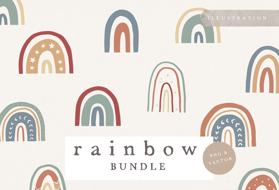 RAINBOW BUNDLE CLIPART / Hand Drawn Vector Rainbow Png Illustration ...