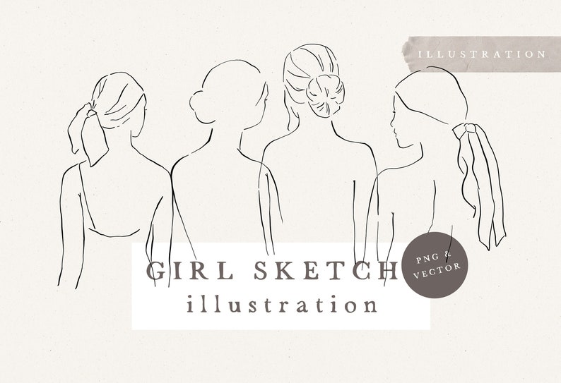 GIRLS LINE ART / Clipart Vector and Png Bundle Hand Drawn Sketches Baby ...