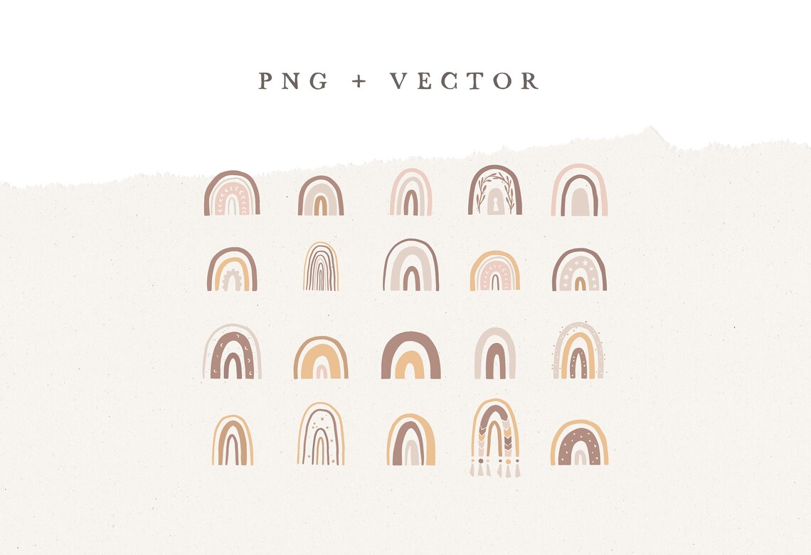 RAINBOW BUNDLE CLIPART / Hand Drawn Vector Rainbow Png Illustration ...