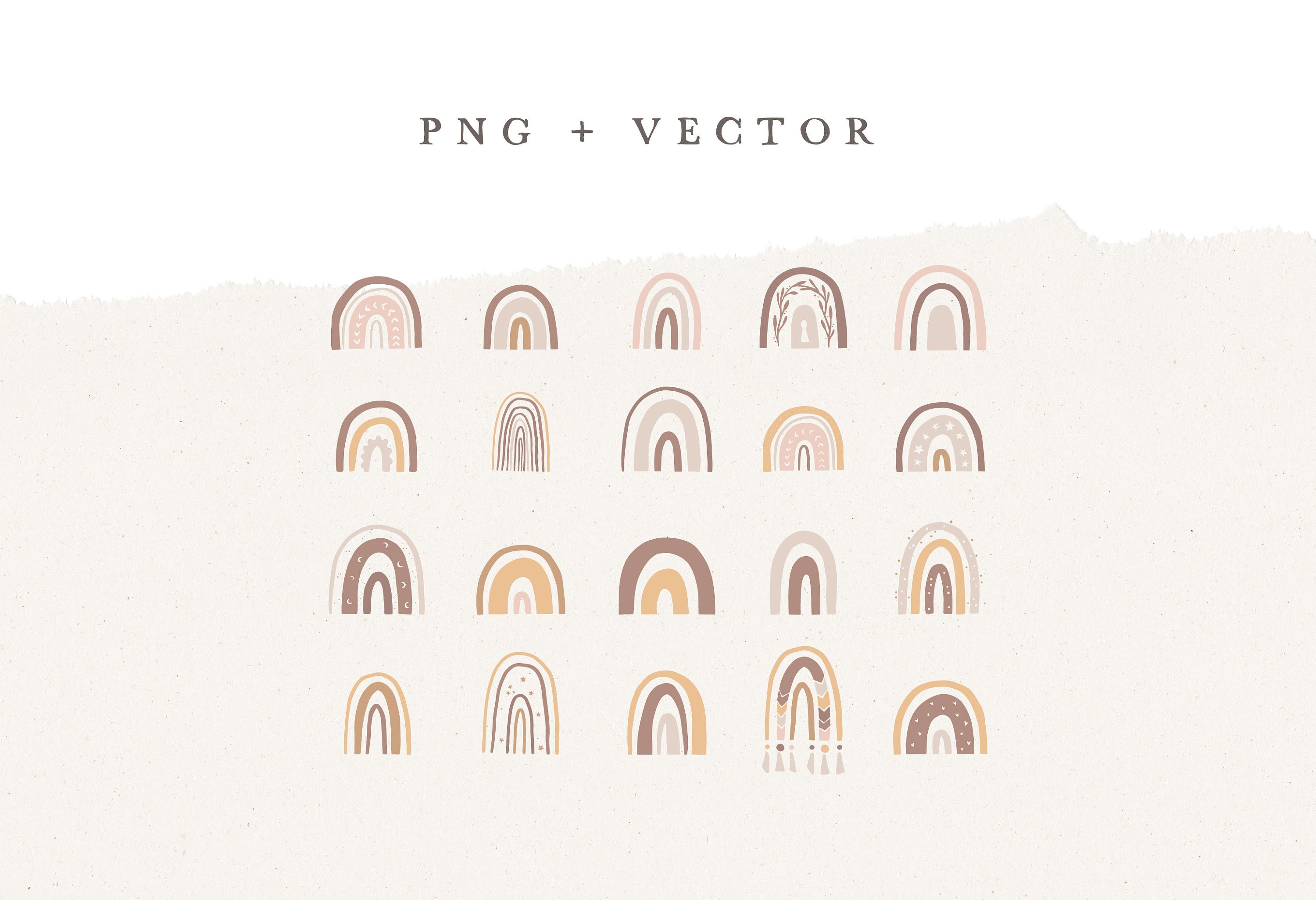 RAINBOW BUNDLE CLIPART / Hand Drawn Vector Rainbow Png Illustration ...