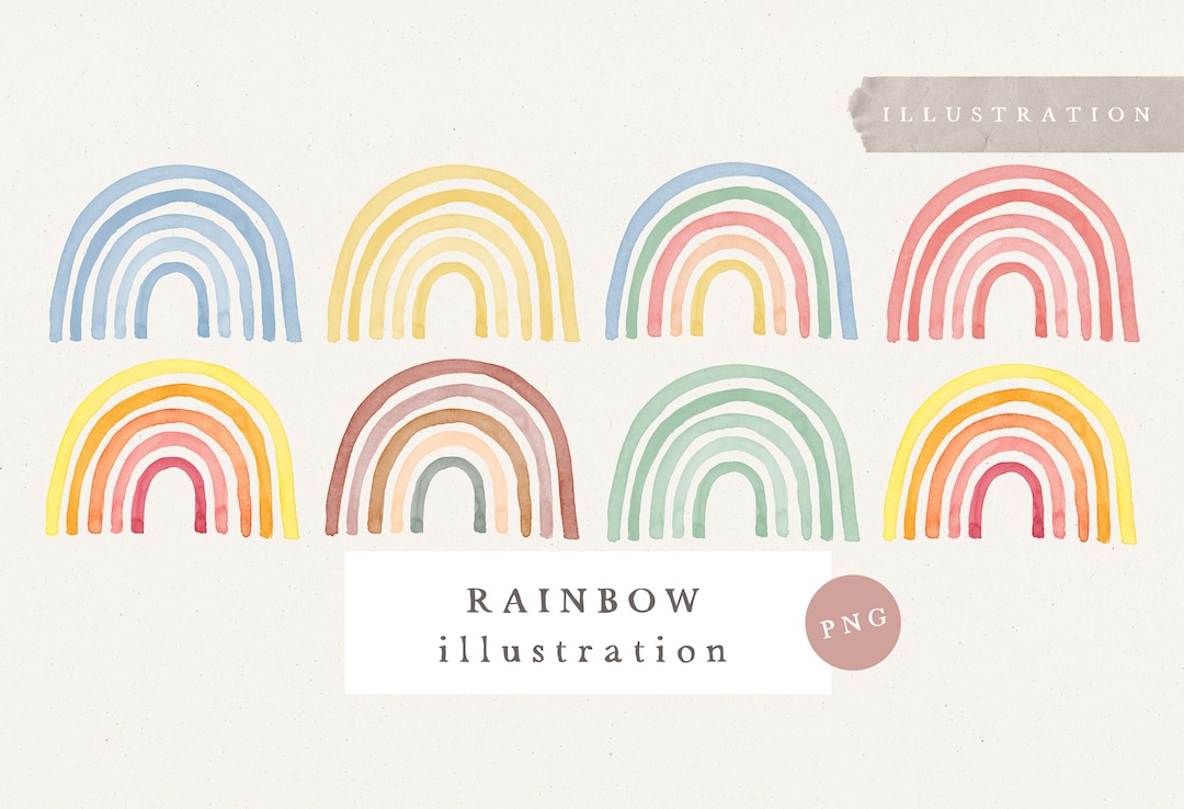 BUNDLE RAINBOW CLIPART / Hand Drawn Watercolor Rainbow Png Illustration ...