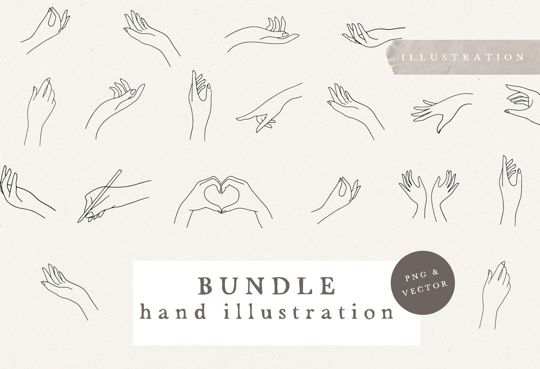 HANDS BUNDLE / Vector and Png Bundle Hand Drawn Sketches Woman Line Art ...