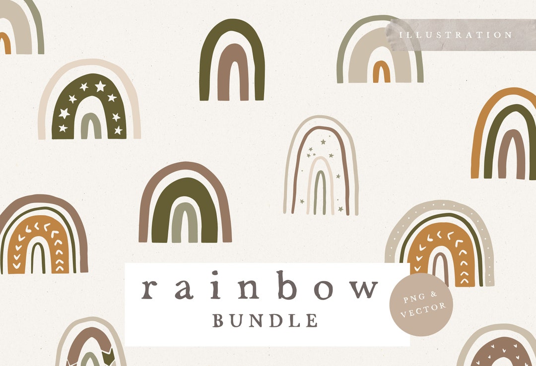 RAINBOW BUNDLE CLIPART / Hand Drawn Vector Rainbow Png Illustration ...