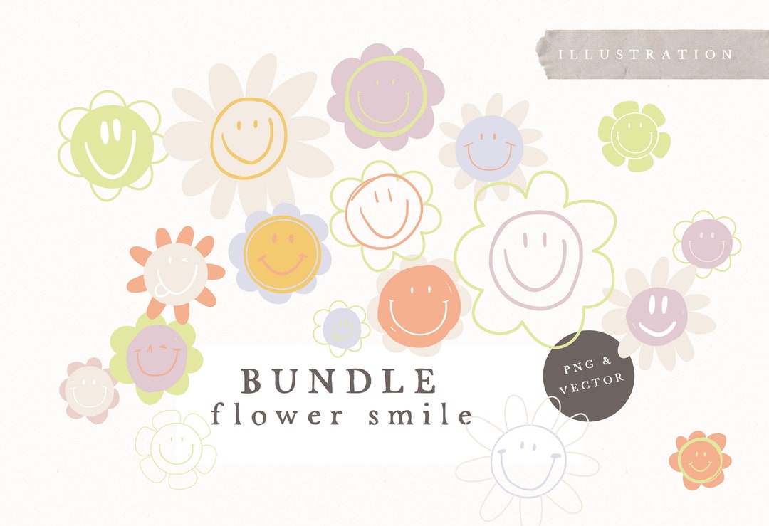 SMILE FLOWER BUNDLE / Vector and Png Bundle Hand Drawn Sketches Modern ...