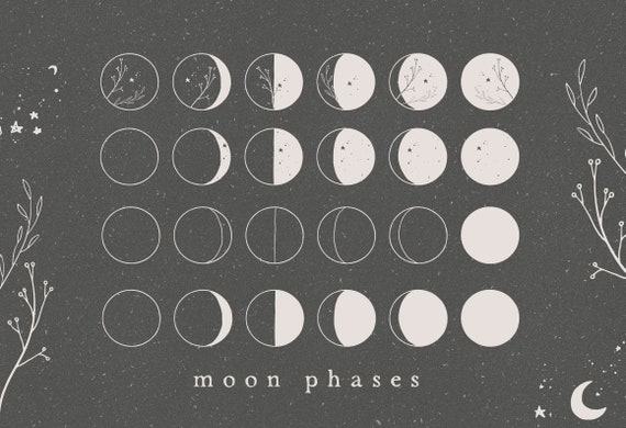 MOON PHASES CLIPART / Hand Drawn Galaxy Png Sketch | Etsy