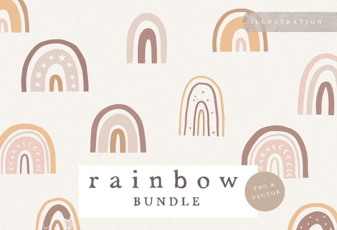 RAINBOW BUNDLE CLIPART / Hand Drawn Vector Rainbow Png Illustration ...
