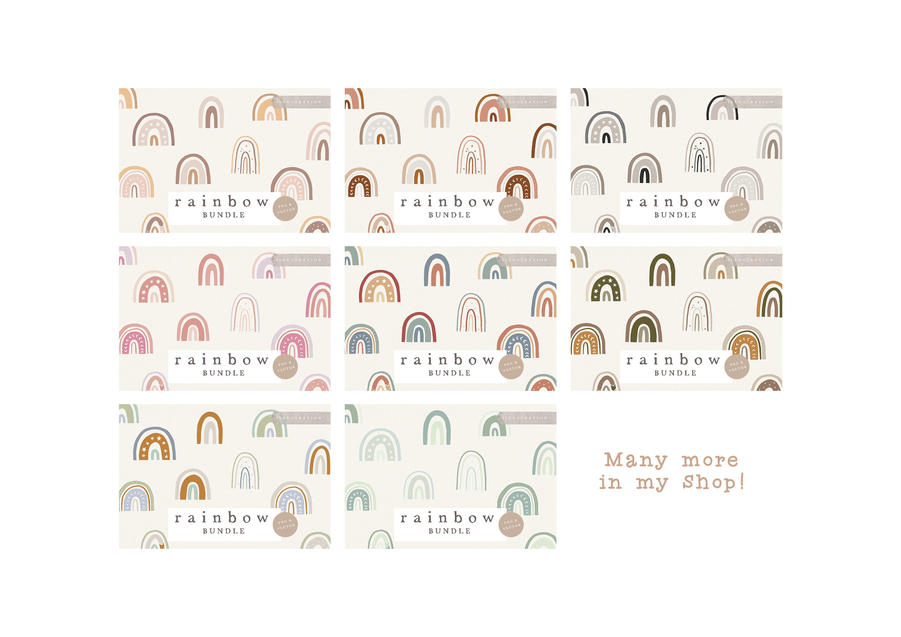 RAINBOW BUNDLE CLIPART / Hand Drawn Vector Rainbow Png - Etsy