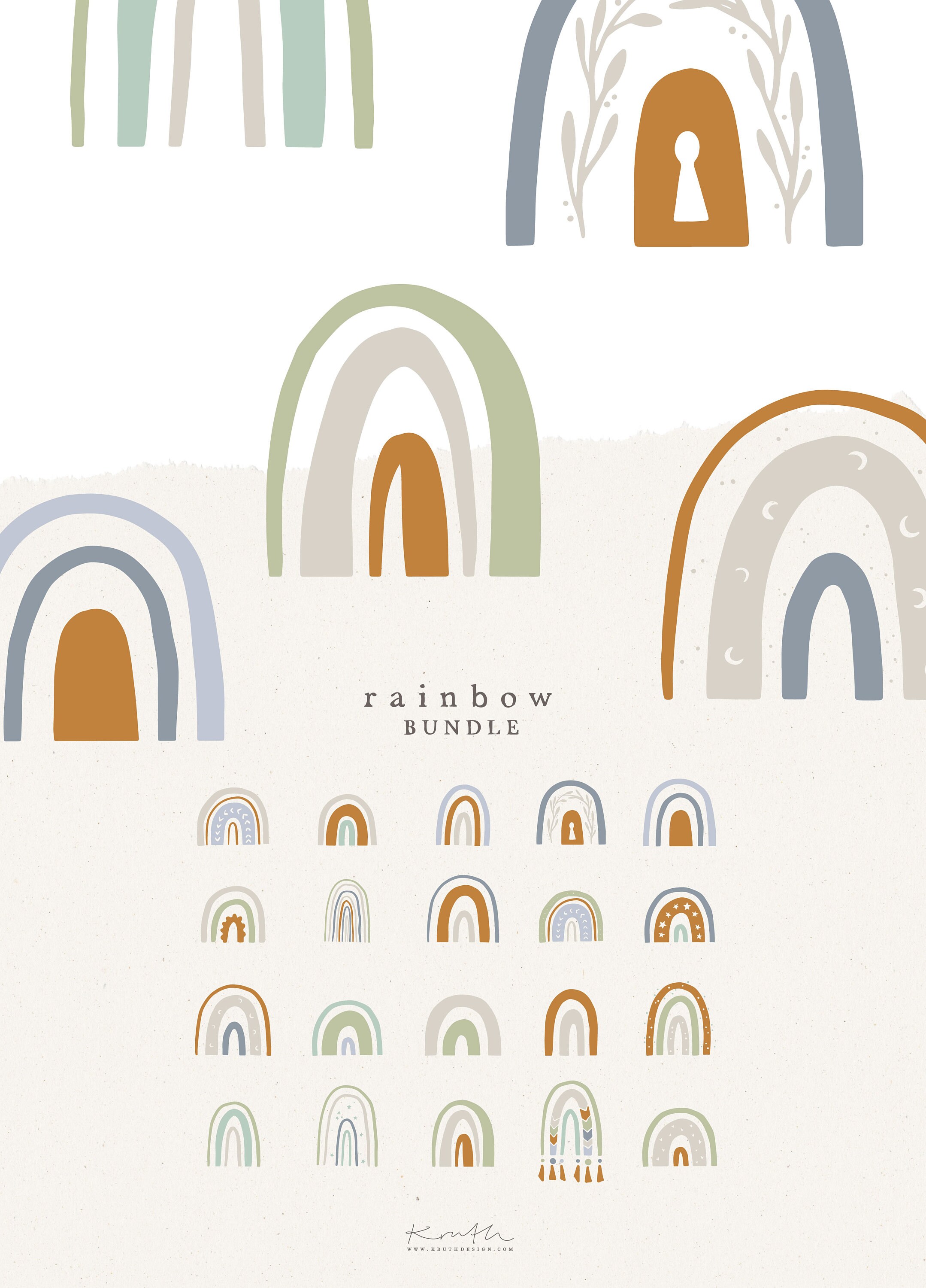 RAINBOW BUNDLE CLIPART / Hand Drawn Vector Rainbow Png Illustration ...