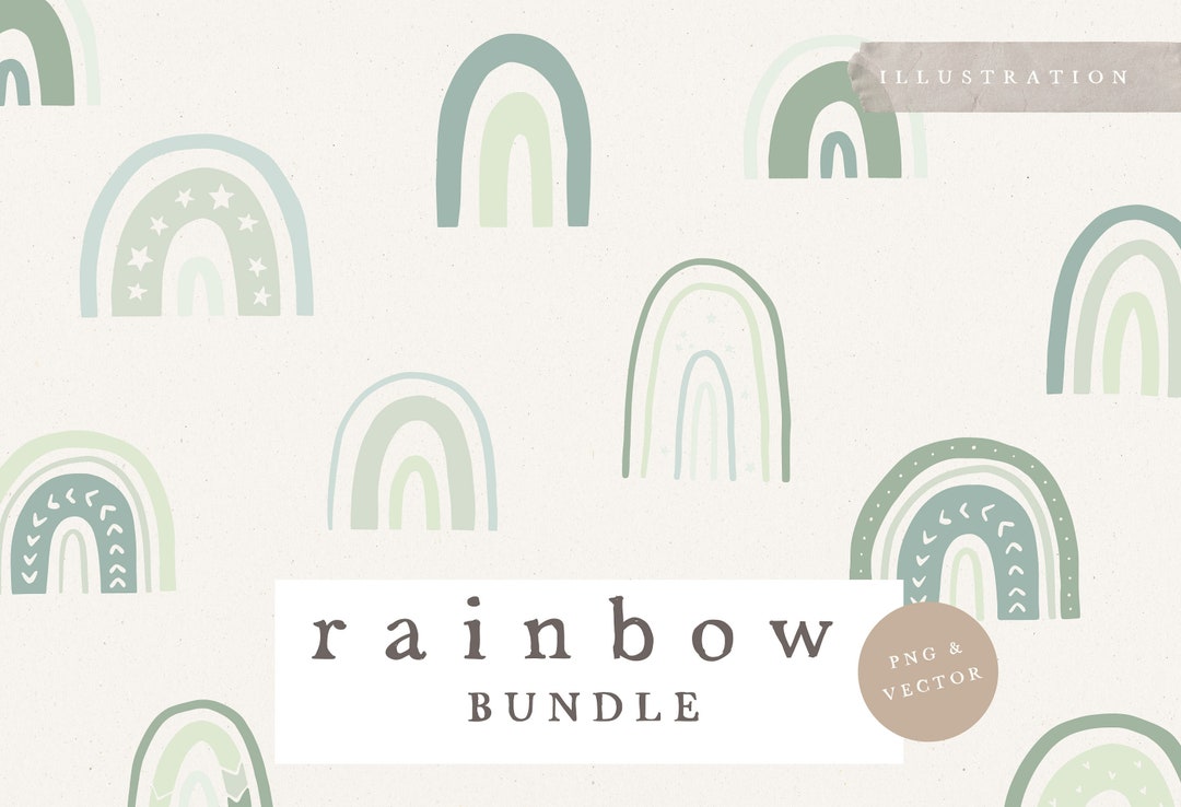 RAINBOW BUNDLE CLIPART / Hand Drawn Vector Rainbow Png Illustration ...