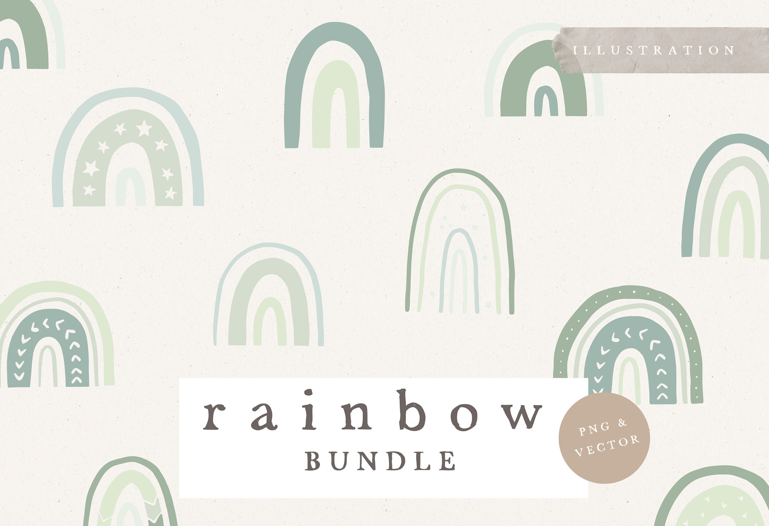 RAINBOW BUNDLE CLIPART / Hand Drawn Vector Rainbow Png - Etsy