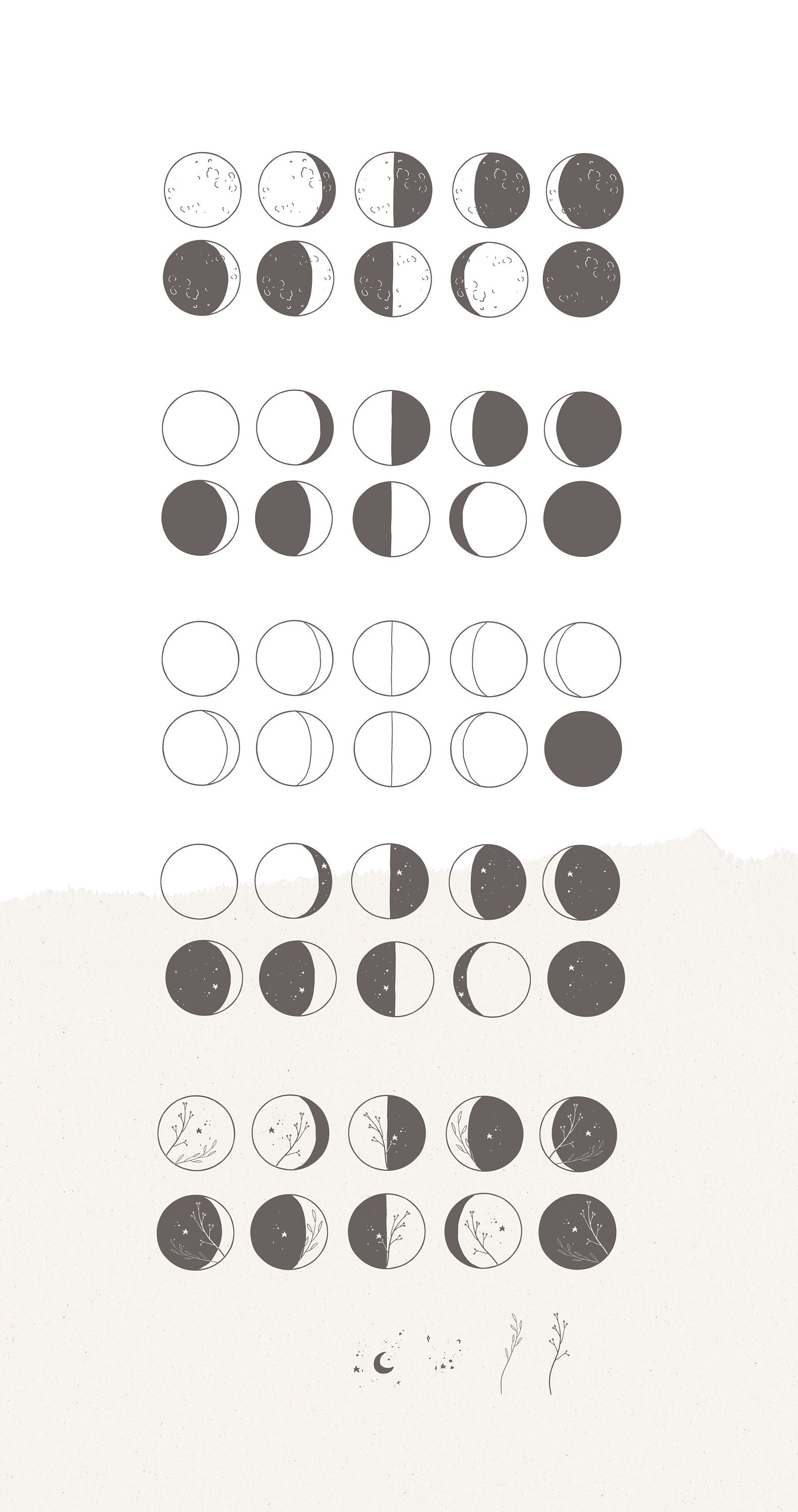 MOON PHASES CLIPART / Hand Drawn Galaxy Png Sketch | Etsy