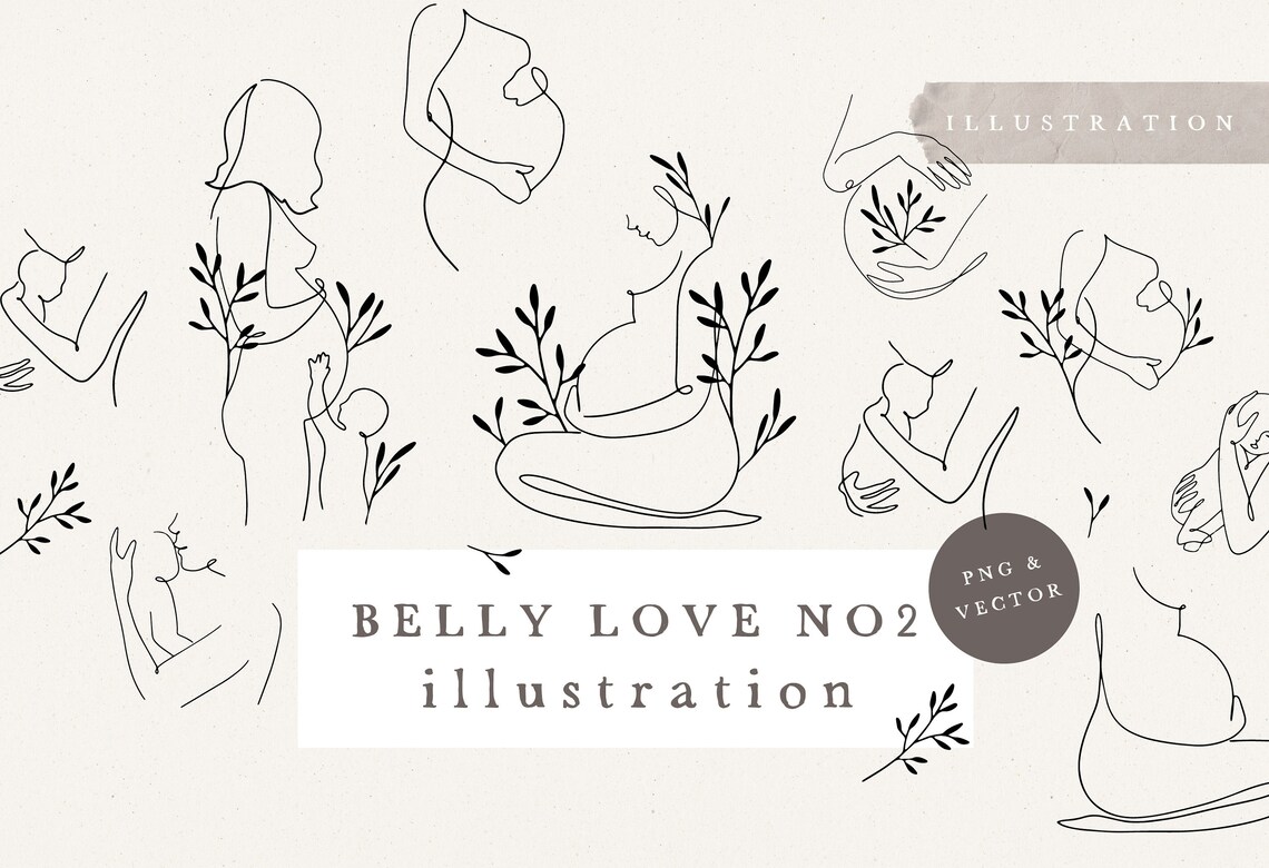 BELLY LOVE PREGNANCY / Vector and Png Bundle Hand Drawn - Etsy
