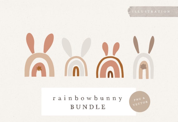 RAINBOW BUNNYS CLIPART / Png and Vector Hand Drawn | Etsy