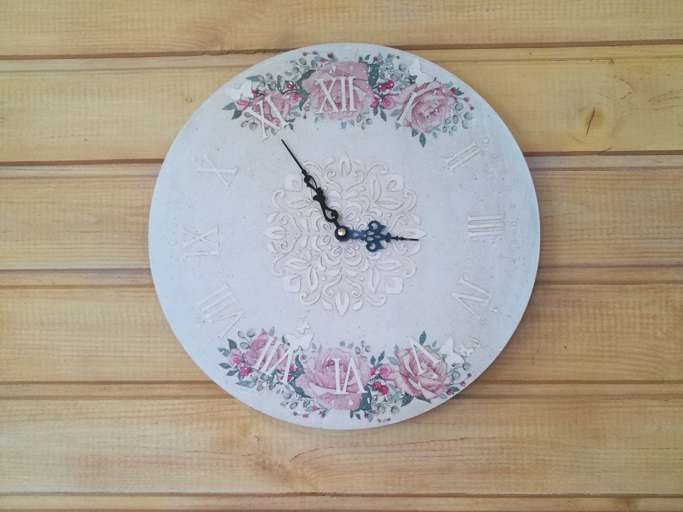 12 Vintage Style Wall Clock With Shabby Pink Roses | Etsy