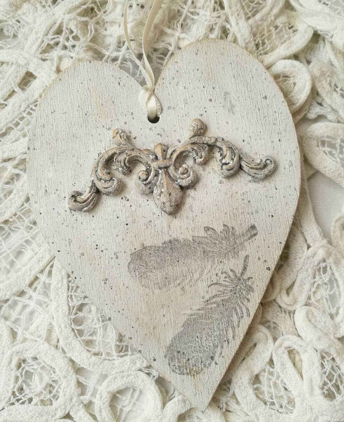 Victorian Black and White Heart Hanging Decor French Shabby - Etsy