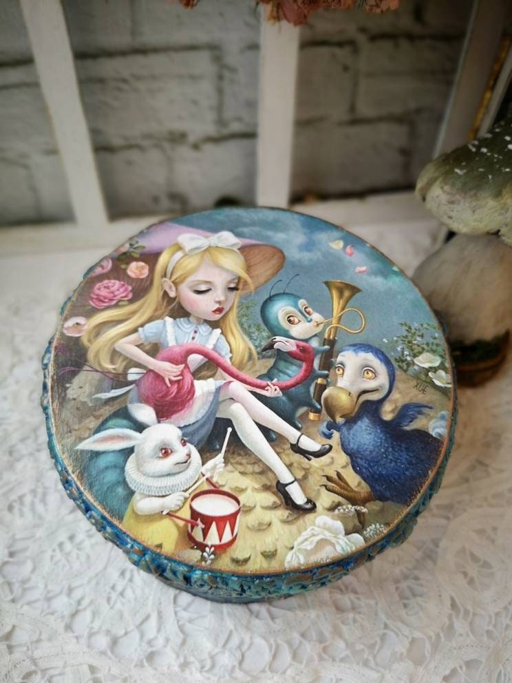 Alice in Wonderland Round Box With Lock. Alice Gift. Alice's Adventures ...