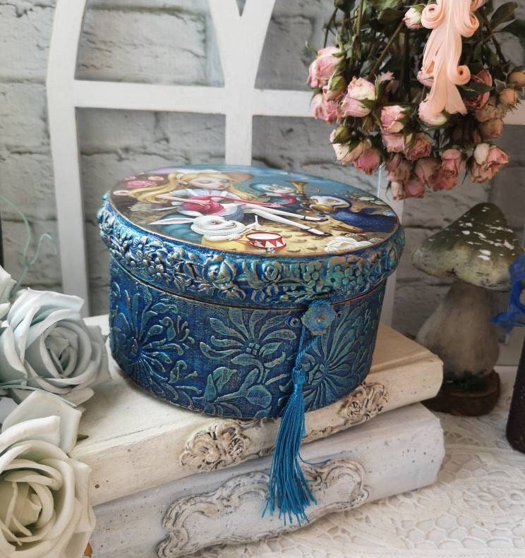 Alice in Wonderland Round Box With Lock. Alice Gift. Alice's Adventures ...