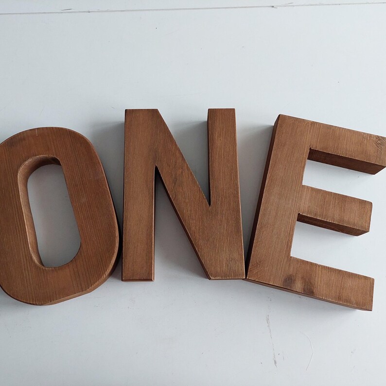 Wooden ONE Letters Vintage 3D Sign Infant Baby Toddler Child 1st First ...