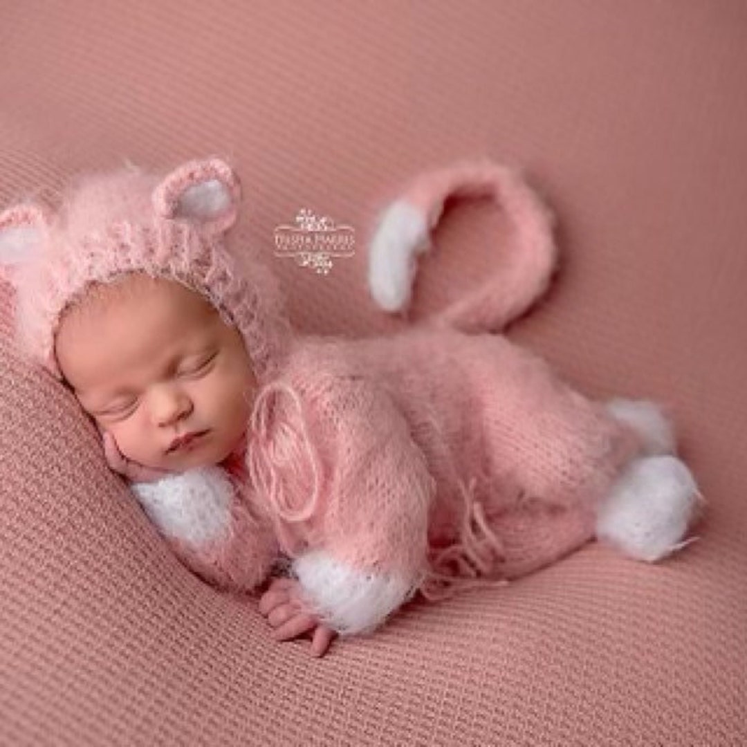 Baby Cat Costume Newborn Kitty Kitten Outfit Knitted Crochet Suit Hat ...