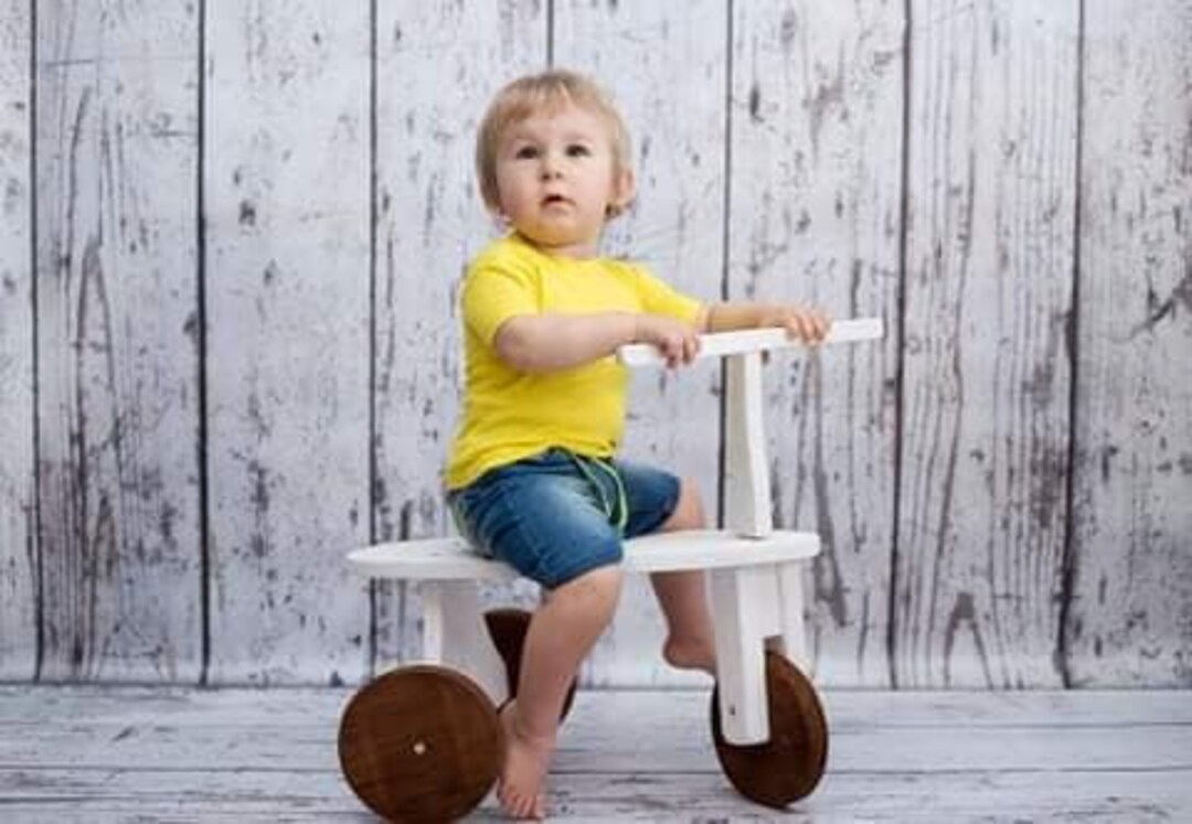 Wooden Bike Tricycle Bicycle Ride Posing Wood Toy Sitter Baby Boy Girl ...