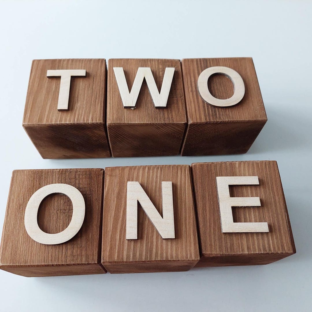 Wooden ONE TWO Blocks Vintage Cube Infant Baby Toddler Child 1st First ...