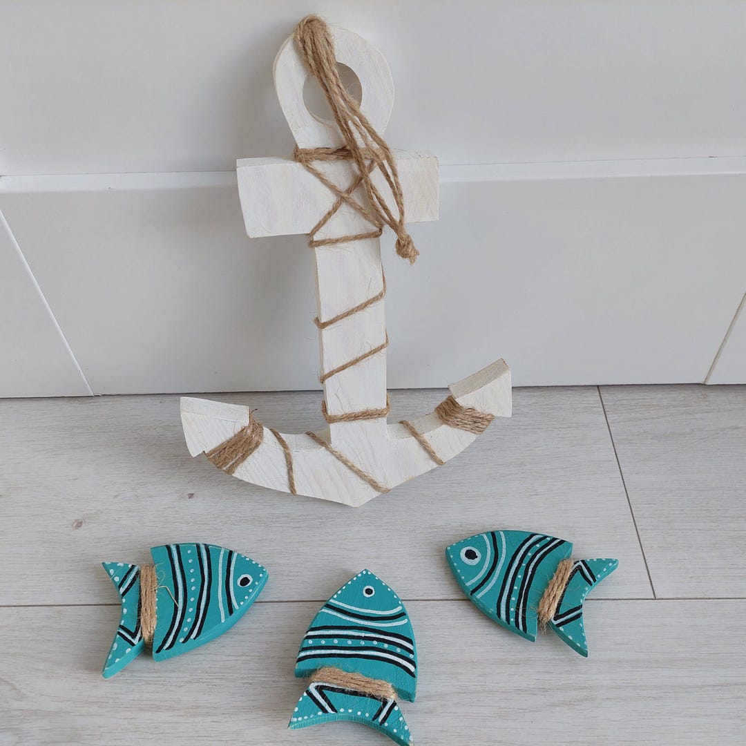 Wooden Anchor Fish SET Posing Decor Toy Infant Baby Toddler Marine Sea ...