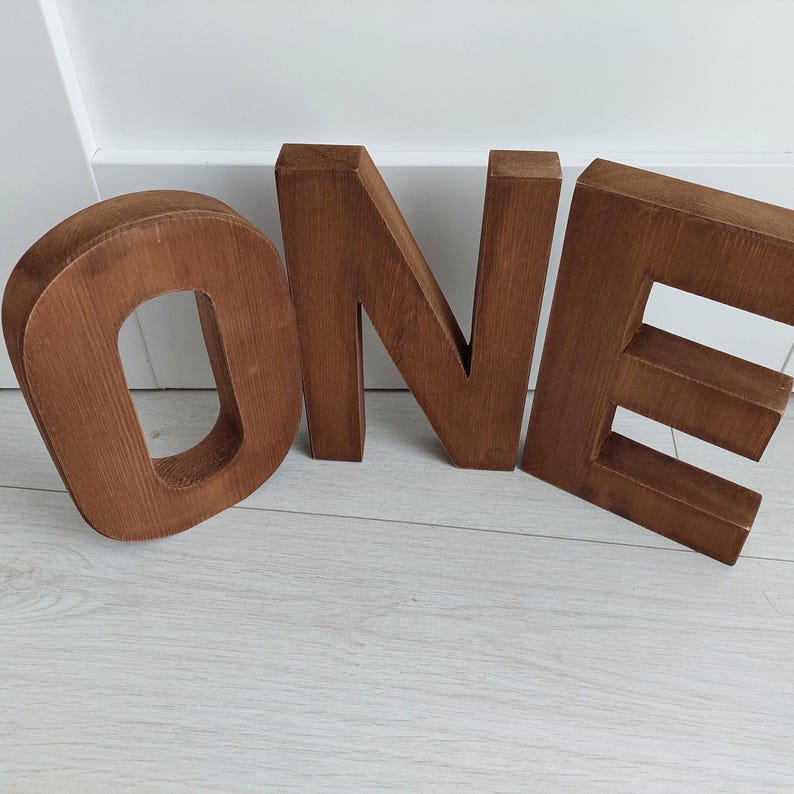 Wooden ONE Letters Vintage 3D Sign Infant Baby Toddler Child 1st First ...