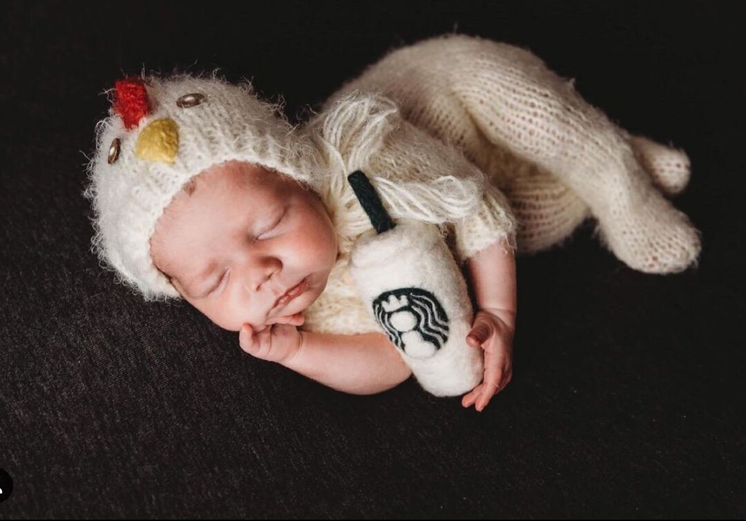 Baby Chick Costume Chicken Outfit Knitted Crochet Overall Suit Bonnet ...