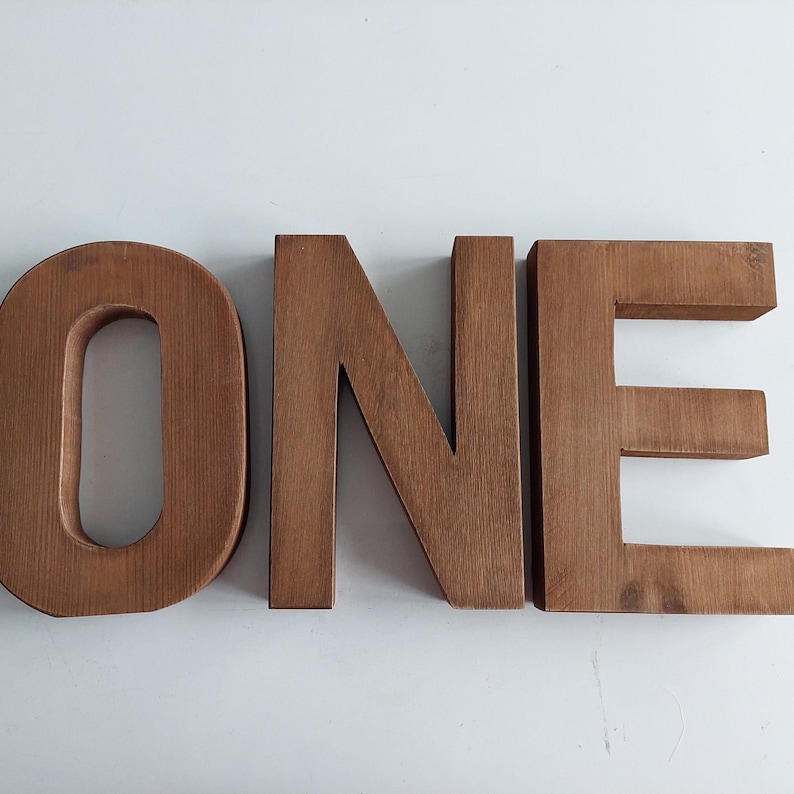 Wooden ONE Letters 1st First Birthday Vintage 3D Sign Infant Baby ...