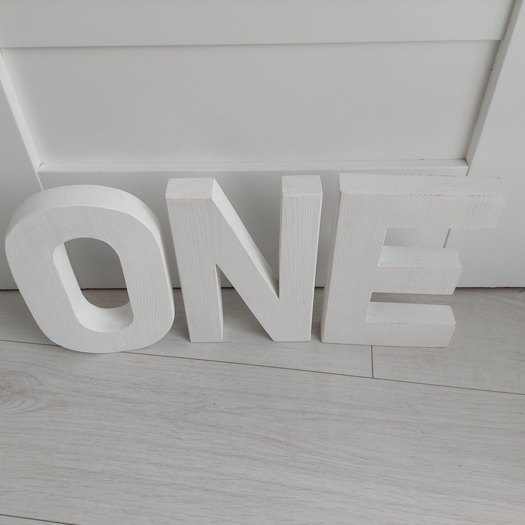 Wooden ONE Letters Vintage 3D Sign Infant Baby Toddler Child 1st First ...