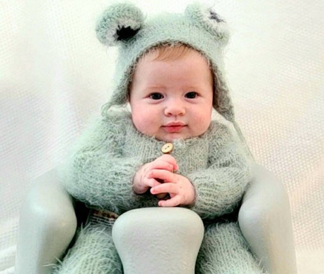 Baby Frog Costume Knit Crochet Suit Outfit Overall Romper Bonnet Hat ...