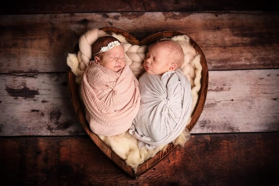 Newborn Twins Wooden Heart Bowl Box Rustic Vintage Wood Basket - Etsy