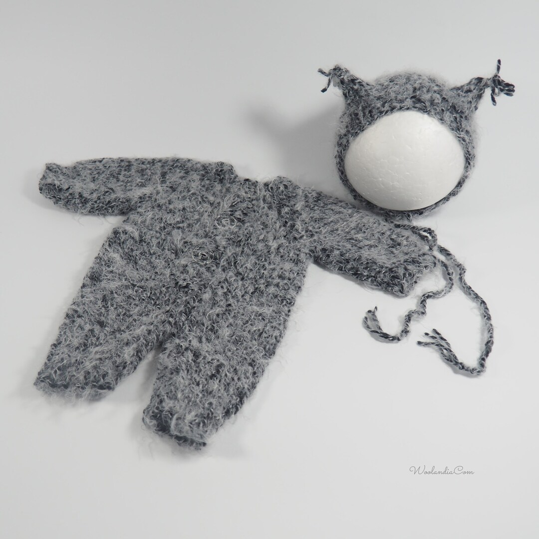 Lynx Bobcat Costume Knit Outfit Animal Overall Suit Bonnet Hat Romper ...