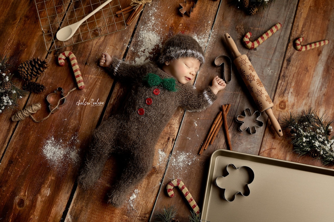 Newborn Gingerbread Man Costume Knit Crochet Suit Outfit Overall Hat ...