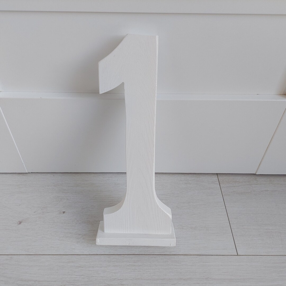 Wooden Number 1 White One Vintage Standing Digits Infant Baby Toddler ...