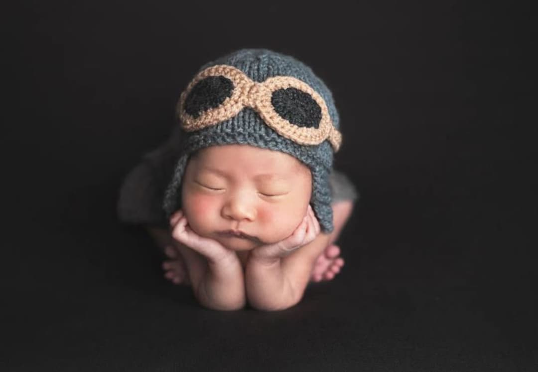 Newborn Pilot Costume Knit Aviator Airplane Crochet Goggles Cap Hat ...
