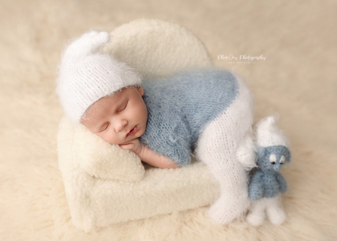 Newborn Gnome Smurf Costume Knit Crochet Outfit Suit Overall Jumpsuit ...