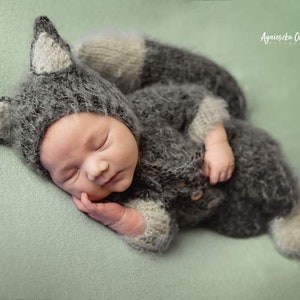 Wolf Husky Costume Knit Puppy Outfit Suit Jumpsuit Overall Bonnet Hat ...